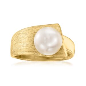 ross-simons 8-8.5mm cultured pearl ring in 18kt gold over sterling. size 6