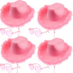 rcanedny 4 pieces cowboy hat with 4 pairs heart shaped sunglasses cowgirl hats for girls women halloween costume party