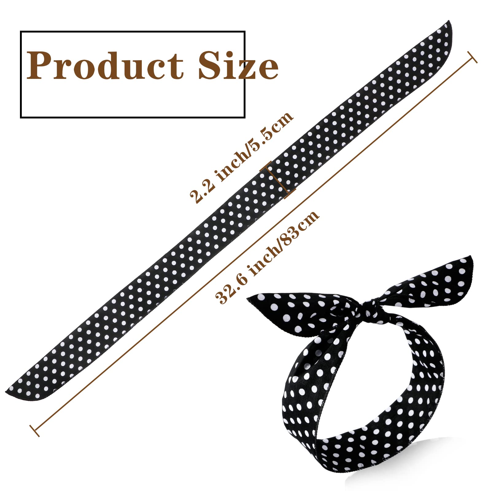 Hicarer 2 Pieces Polka Dot Headbands for Women Headband Retro Bandana Halloween Dress Up 50s Wire Headband Vintage Print Christmas Hairband(0.23 Inch,Black)