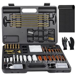 tacsnake universal gun cleaning kit hunting handgun shot gun cleaning kit for all guns with case travel size portable metal brushes (black case - brass jags & loops)