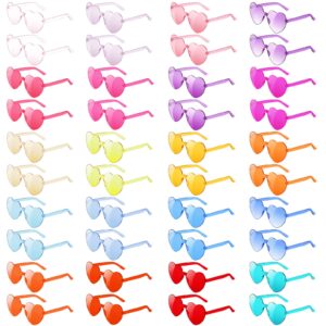 konohan 40 pairs halloween heart sunglasses rimless transparent glasses candy color for christmas party favor women men decoration (retro colors), 5.59 inches wide, 2.28 inches high