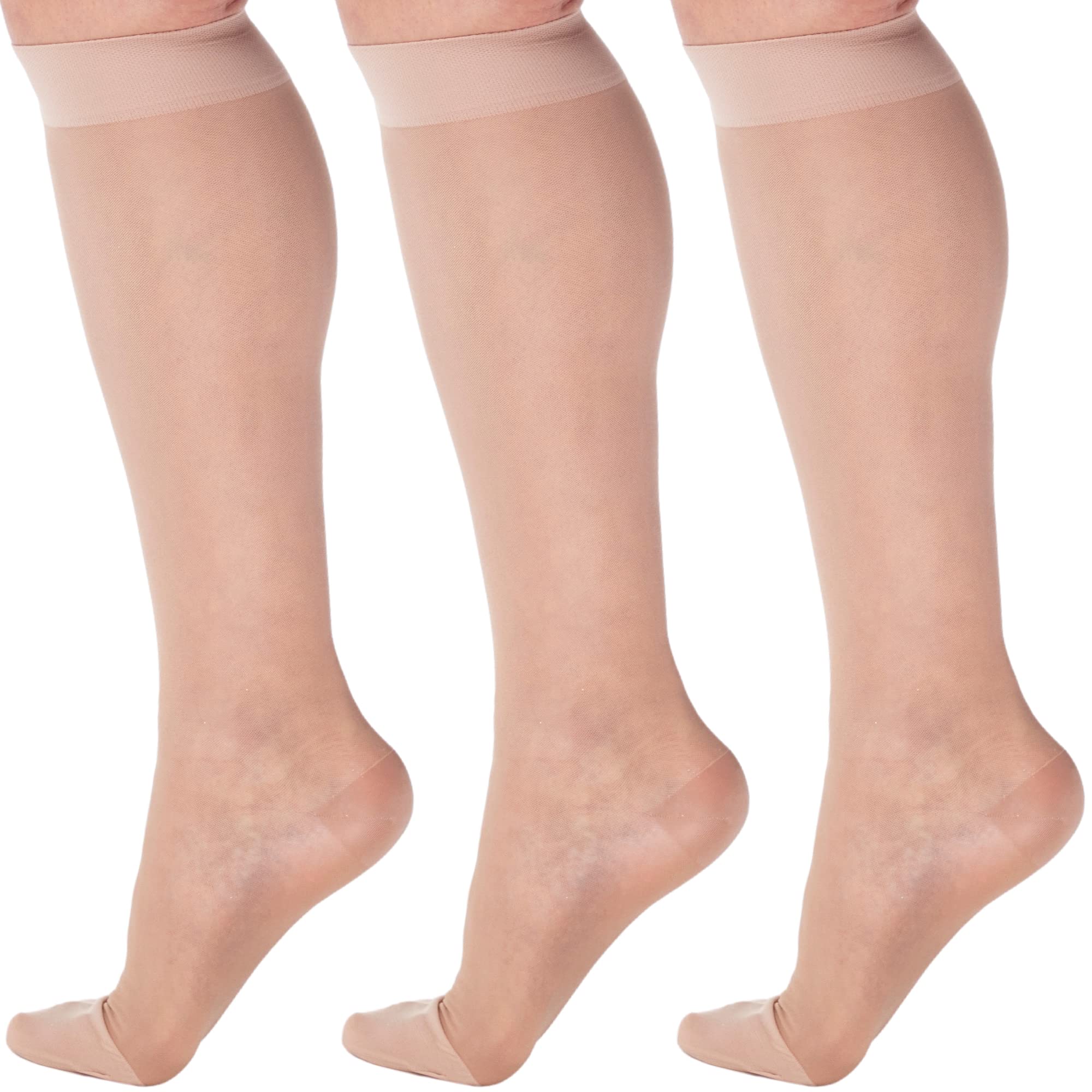 ABSOLUTE SUPPORT (3 Pairs) Made in USA - Sheer Compression Socks for Women 15-20mmHg - Compression Stockings for Varicose Veins Circulation, Thrombosis, Embolism - Nude, Medium - A101NU2-3