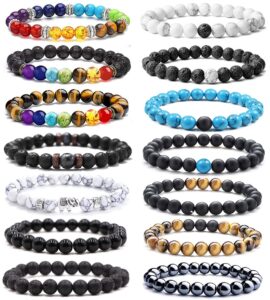 firazio 14pcs black lava stone 7 chakra bracelets 8mm yinyang rock bead elastic bracelet crystals stones bracelets yoga beaded bracelets essential oil diffuser for men women jewelry