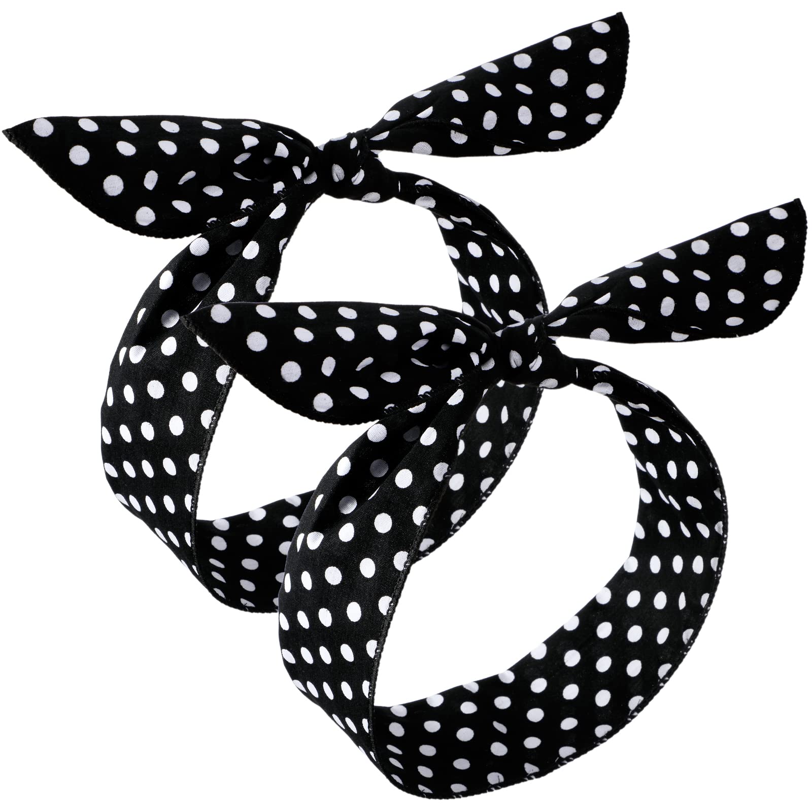 Hicarer 2 Pieces Polka Dot Headbands for Women Headband Retro Bandana Halloween Dress Up 50s Wire Headband Vintage Print Christmas Hairband(0.23 Inch,Black)