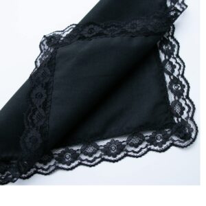 COCOUSM Ladies Handkerchiefs with Lace Pure Cotton Womens Hankies Black 3PCS