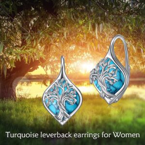 WINNICACA Sterling Silver Dangle Tree of Life Turquoise Earrings for Women