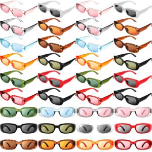 36 pcs womens rectangle sunglasses retro trendy glasses vintage sunglasses driving sunglass 90s eyewear for girl men (multi colors)