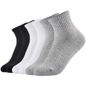 lo shokim athletic socks women ankle cushioned running socks thick cotton sports socks moisture wicking 6 pairs (2black+2white+2grey,5-8)