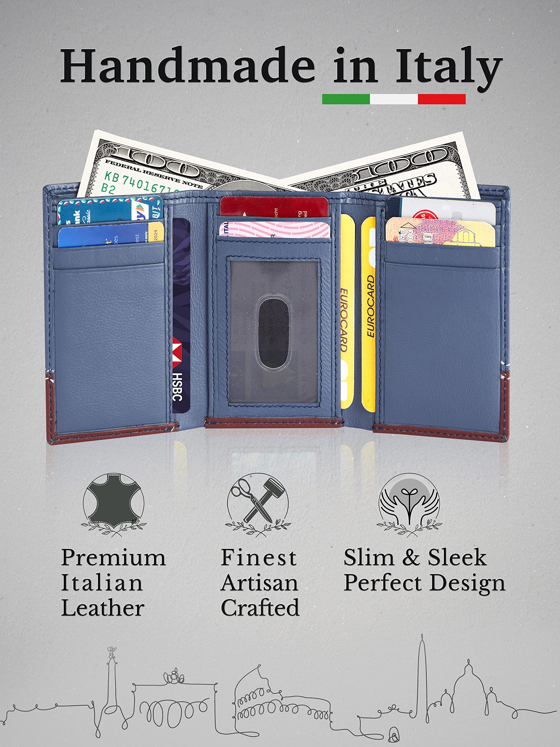 CALGARI® Italian Luxury Leather Wallets For Men | Trifold