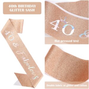 40th Birthday Sash & Rhinestone Crown Kit- Happy 40th Birthday Gifts Women 40th birthday decorations women (AB rose gold)