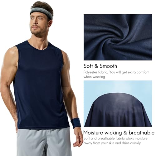 Haimont Sleeveless Workout Shirts for Men UV 50 Tank Top Dry Fit Muscle Tee, Navy, M