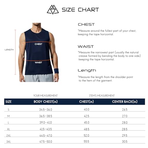 Haimont Sleeveless Workout Shirts for Men UV 50 Tank Top Dry Fit Muscle Tee, Navy, M