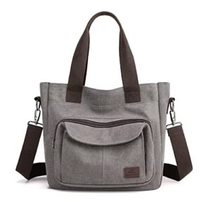 women's canvas shoulder crossbody bag small tote purse multi-pocket work bags top handle handbag (gray)