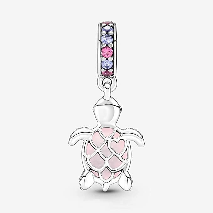 Murano Glass Pink Sea Turtle Dangle Charm 925 Sterling Silver Pendant,Girl Jewelry Beads Gifts for Women Bracelet&Necklace A0043-2