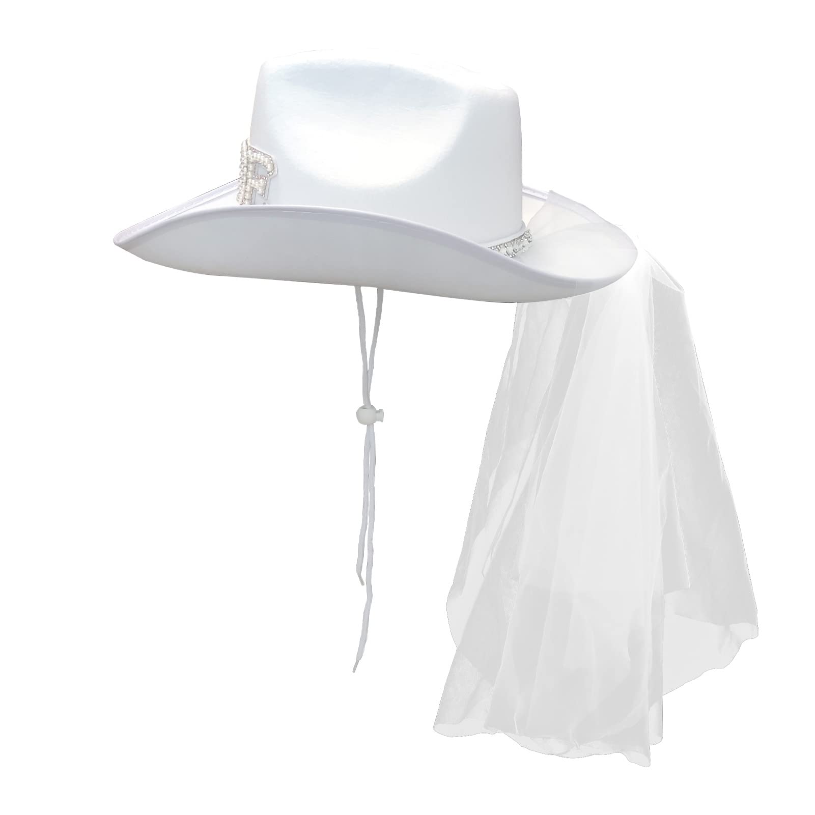 MGupzao Cowboy Hat and Veil Bachelorette Party,White Cowgirl Hat Wedding Bridal Shower Decoration,Bride to be Gift,Country-Western Novelty