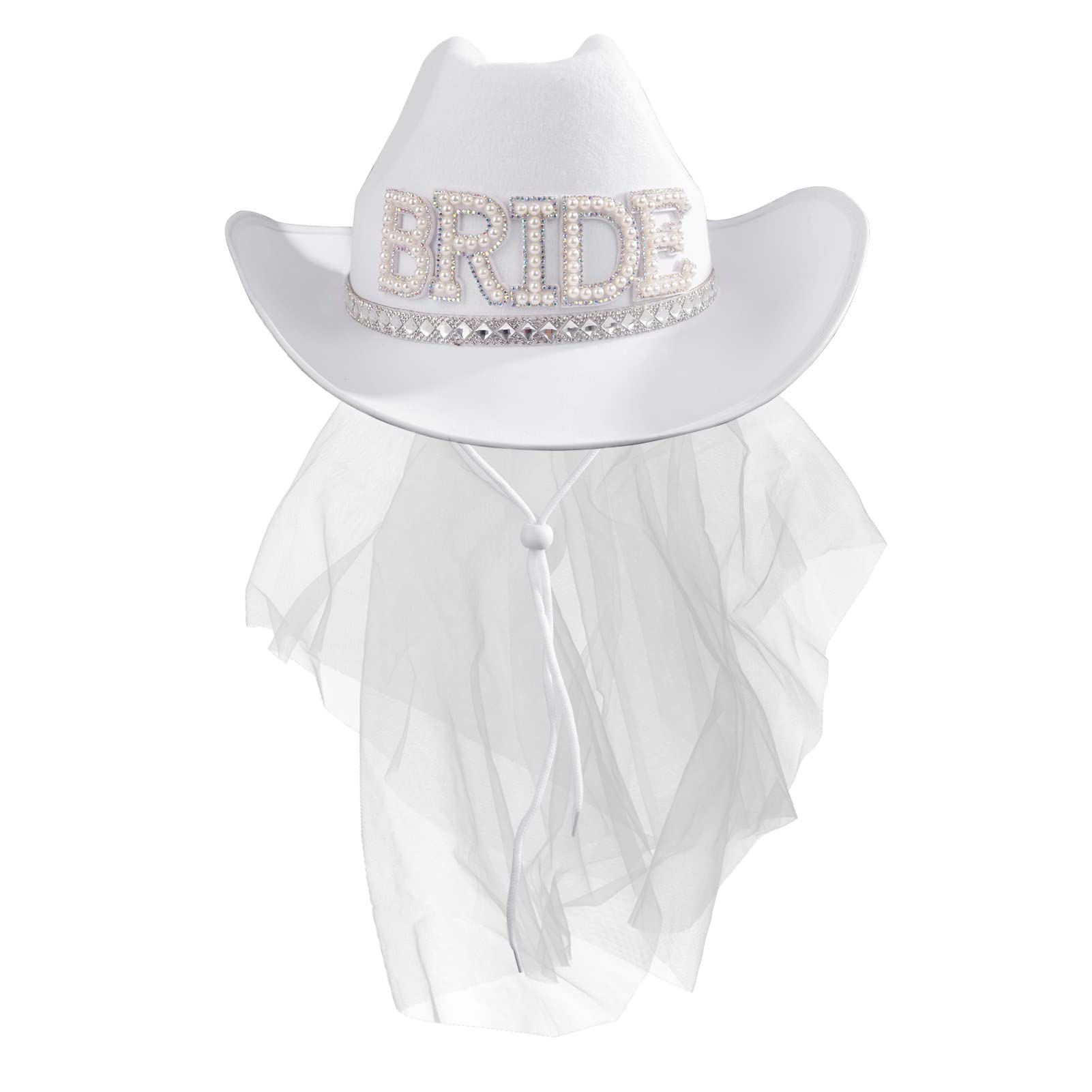 MGupzao Cowboy Hat and Veil Bachelorette Party,White Cowgirl Hat Wedding Bridal Shower Decoration,Bride to be Gift,Country-Western Novelty