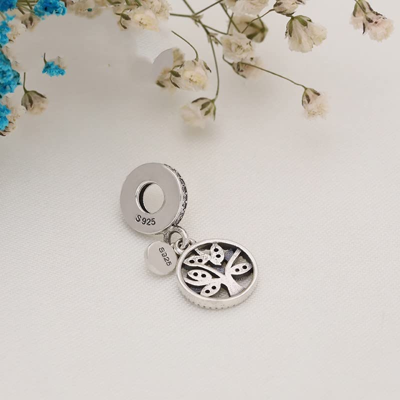 Family Tree Dangle Charm 925 Sterling Silver Pendant,Girl jewellery Beads Gifts for Women Bracelet Necklace