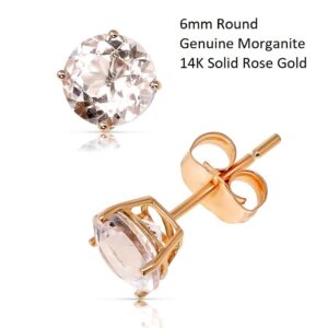 KOKAV 14K Rose Gold Genuine Morganite 1-1/2ct 6mm Round Stud Earrings