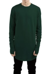 lilbetter mens thumb hole cuffs long sleeve t-shirt basic tee(dark green,large)