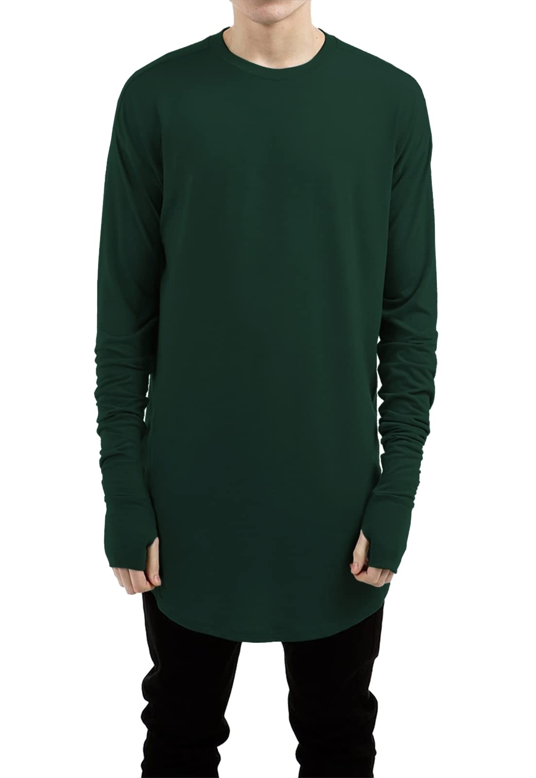 LILBETTER Mens Thumb Hole Cuffs Long Sleeve T-Shirt Basic Tee(Dark Green,Large)