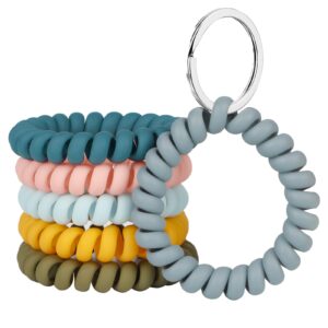 uniclife 6 pcs wristlet keychain flexible plastic spring spiral coil key holder with silver key ring chain holder tag stretchable wristband bracelet hair tie for id badge sauna gym and outdoor sports