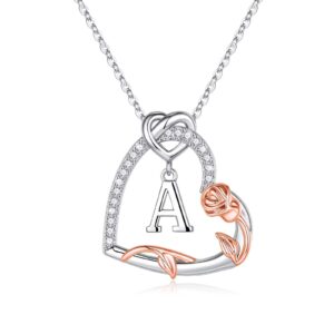 yesteel rose initial necklaces for women teen girls, letter initial a necklace jewelry anniversary birthday gifts for wife her women romantic gifts