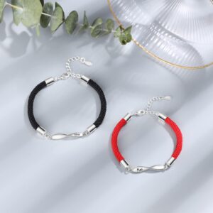 Personalized Custom Name Matching Bracelets for Couples His and Hers Bracelets for Valentine's Day Boyfriend and Girlfriend Mobius Bracelets (black and red)