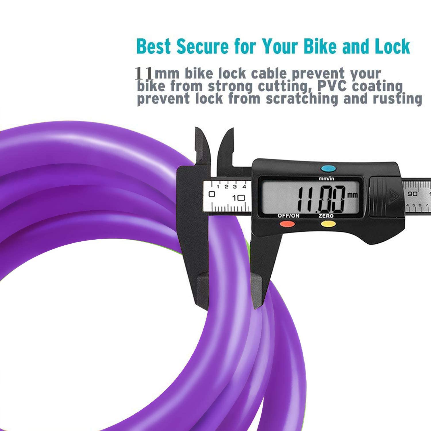 IDEALUX Bike Lock Cable, Bicycle Cable Lock with 4 Digit Combination & Large Lock Head, Resettable Kids Bike Cable Lock, 2 Ft x ∅1/2 IN, Lock for Bike, Scooter, Skateboard, motorcycle, E Bike (Purple)