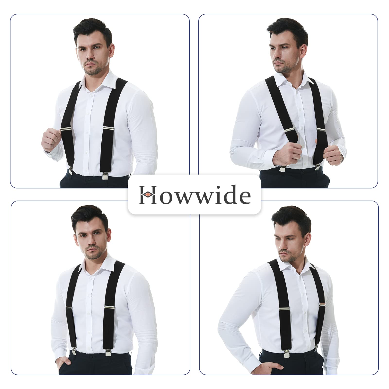 Howwide Suspenders for Men Heavy Duty Clips X-Back Ski Suspenders Snow Pants Elastic Adjustable Brace 2 inch