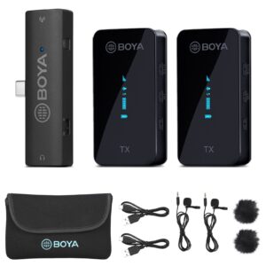 boya wireles lavalier microphone,by-xm6-s6 usb c mini wireless clip microphone portable transmitter&receiver for android type c smartphone podcast facebook youtube vlog video recording