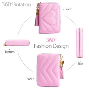 AUNER LEATHER Quilted Leather Small Wallet for Women, RFID Blocking Credit Card Holder Wallet, Pink