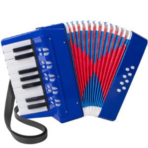 accordion, 17 keys piano accordion 8 bass with straps for beginners kids student educational musical instrument (blue)