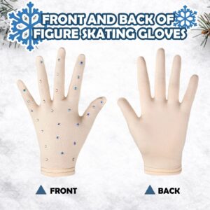 Hungdao 2 Pairs Figure Skating Gloves with Rhinestone Decoration Ice Skating Gloves for Women Girls Winter Skate Competition Accessories Test Show Practice Performance Dance, Medium Size