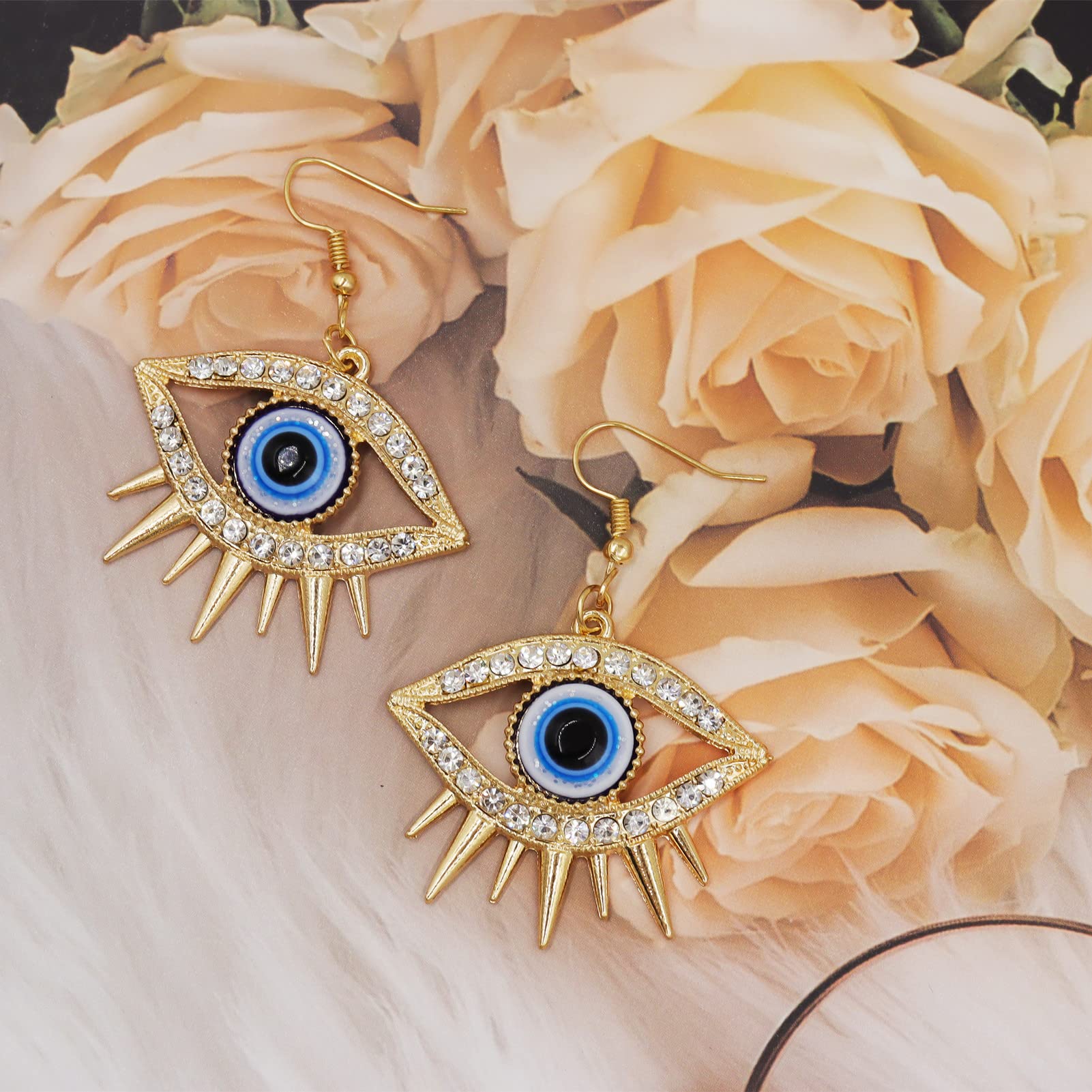 Unique Personality Evil Eye Earrings Fashion Abstract Eye Crystal Rhinestone Fringe Funny Women's Drop Earrings Exaggerated Jewelry (style 1)