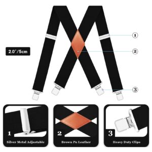 Howwide Suspenders for Men Heavy Duty Clips X-Back Ski Suspenders Snow Pants Elastic Adjustable Brace 2 inch