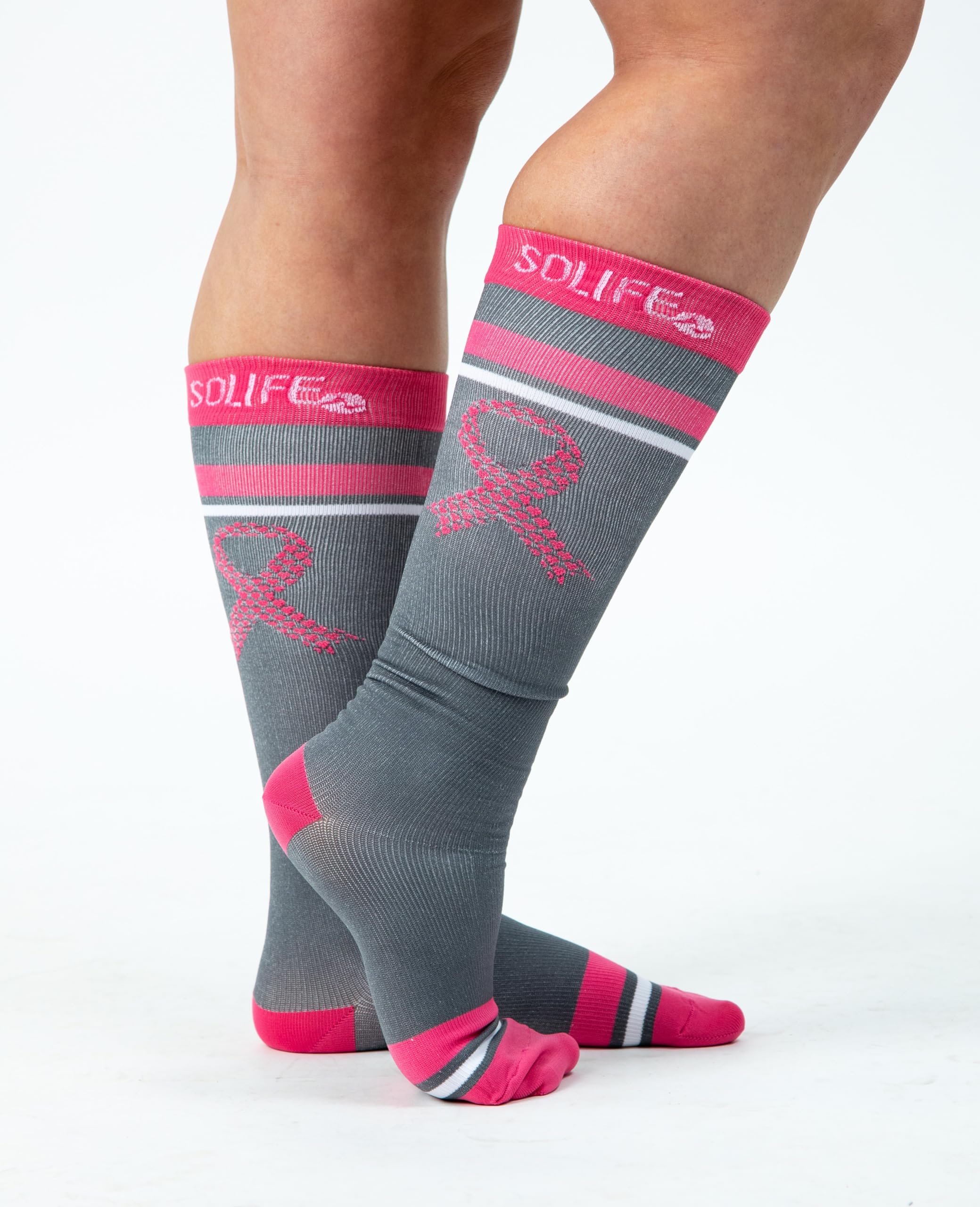 Graduated Compression Socks (15-20 mmhg) (L/XL, Pink Survivor) BREAST CANCER