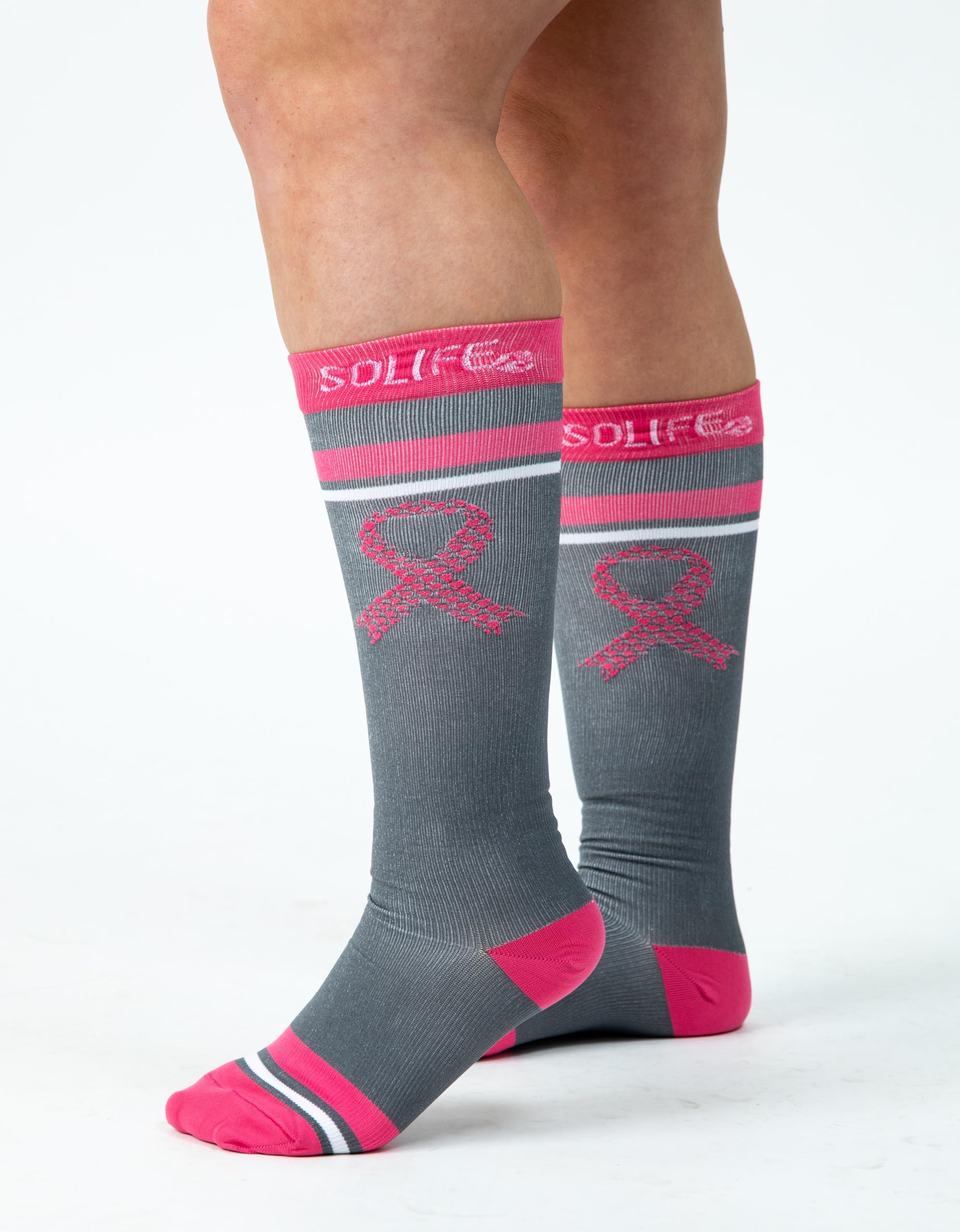 Graduated Compression Socks (15-20 mmhg) (L/XL, Pink Survivor) BREAST CANCER