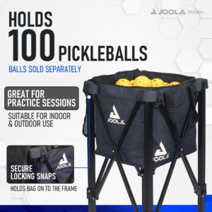 JOOLA Pickleball Ball Caddy - Holds up to 100 Pickleball Balls + 2 Side Pockets - Pickleball Equipment for Practice & Pickleball Machine - Wheeled Cart with Bulk Pickleball Ball Storage Bag,Black