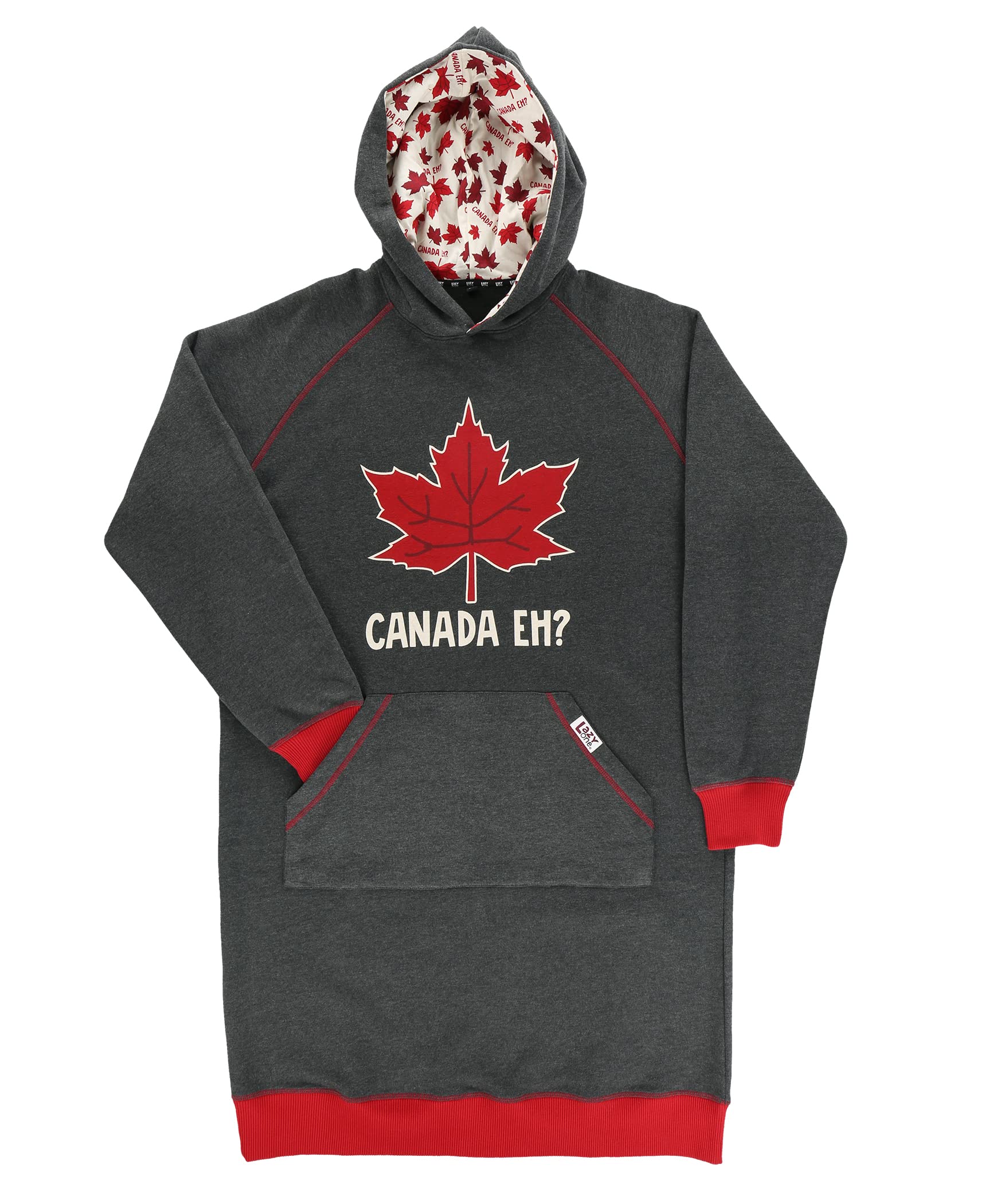 Lazy One Oversized Hoodie Sweatshirt, Comfortable Loungewear, Canada (Canada Eh?, L/XL)