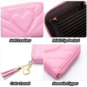 AUNER LEATHER Quilted Leather Small Wallet for Women, RFID Blocking Credit Card Holder Wallet, Pink