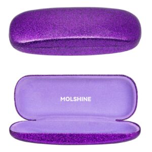 molshine bling hard shell glasses case,portable sparkling shiny eyeglass case for men women girl travel study work (purple)