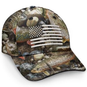 fishouflage trout american flag fishing cap - fishing & freedom camo men's baseball hat