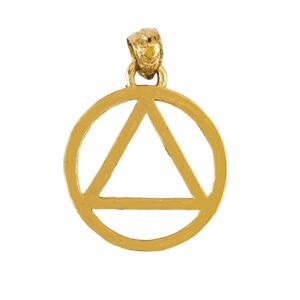 14k yellow gold alcoholics anonymous recovery sobriety symbol pendant, made in usa