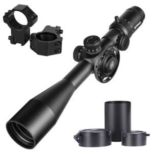 spina optics 6-24x50 ffp first focal plane riflescopes with mil-dot reticle and parallax adjustment, sunshade included, waterproof, fogproof black rifle scope, 30mm tube (with 11mm mounts)