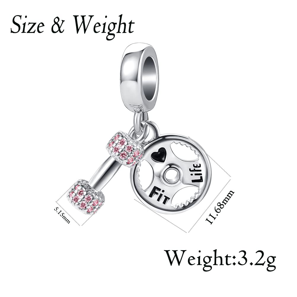 DWJSu Love Sports Charm Pandora Dumbbell Gym Workout Fitness Fir Life Bead Charms for Bracelet and Necklace (DW-NEW108)