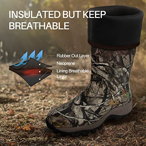 Obcursco Hunting Boots for Men, Waterproof Insulated 6mm Neoprene Rubber Boots for Hunting and Outdoor Activities (Camo, 10)