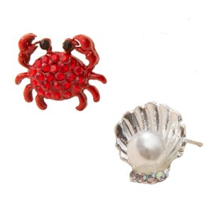 b jewelry collection seaside pave crab & pearl clam mismatch stud earrings, multi