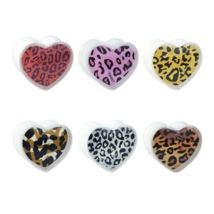 jboyanpei 12pcs/6pairs sexy leopard ear tunnels plugs and gauges heart shaped acrylic ear expander studs stretching body piercing jewelry 22mm