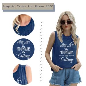 ZWSYXL Women Cute Letter Printed Tank Shirts with Sayings Travel Tees with Girls Loose Workout Sleeveless,Navy Blue Tank L