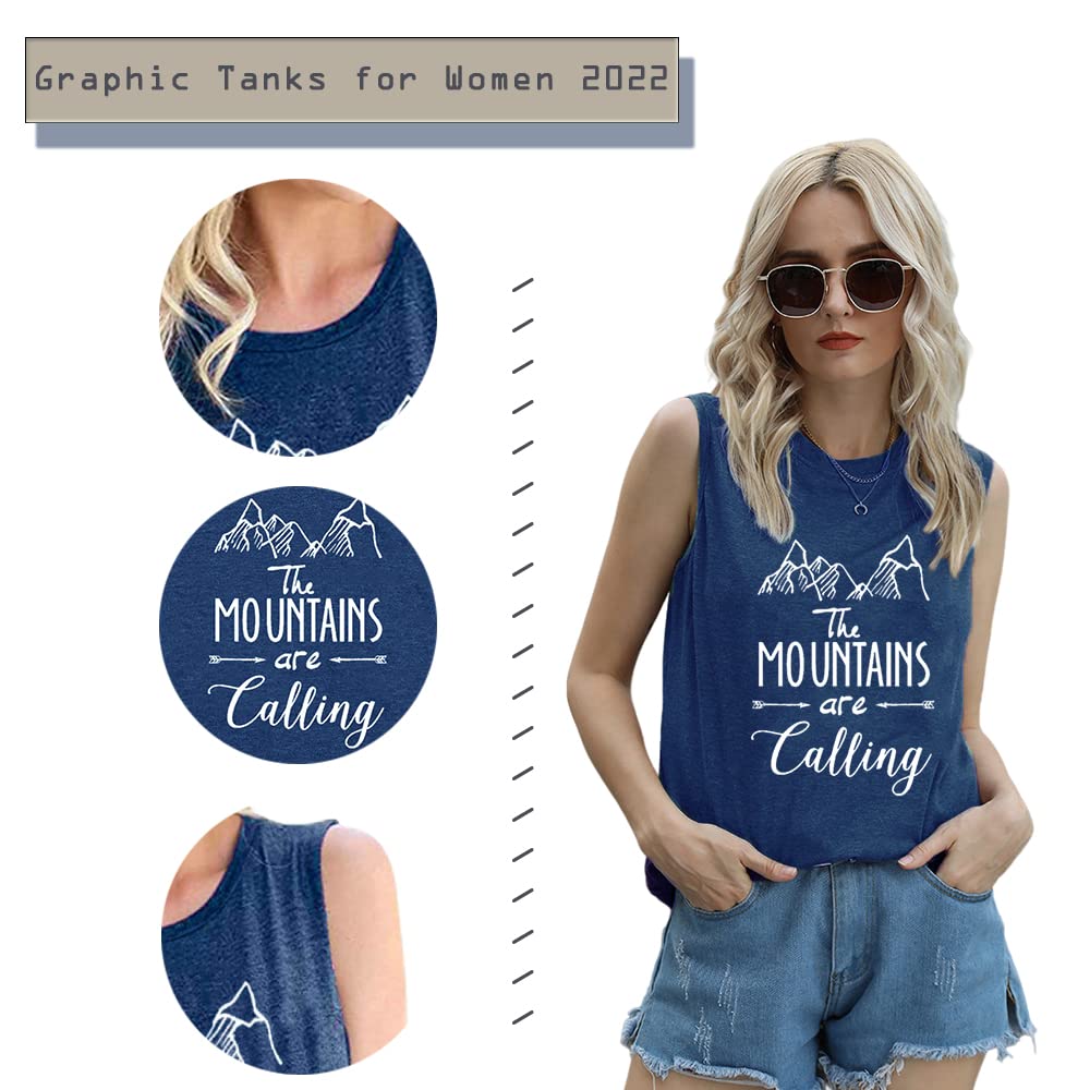 ZWSYXL Women Cute Letter Printed Tank Shirts with Sayings Travel Tees with Girls Loose Workout Sleeveless,Navy Blue Tank L